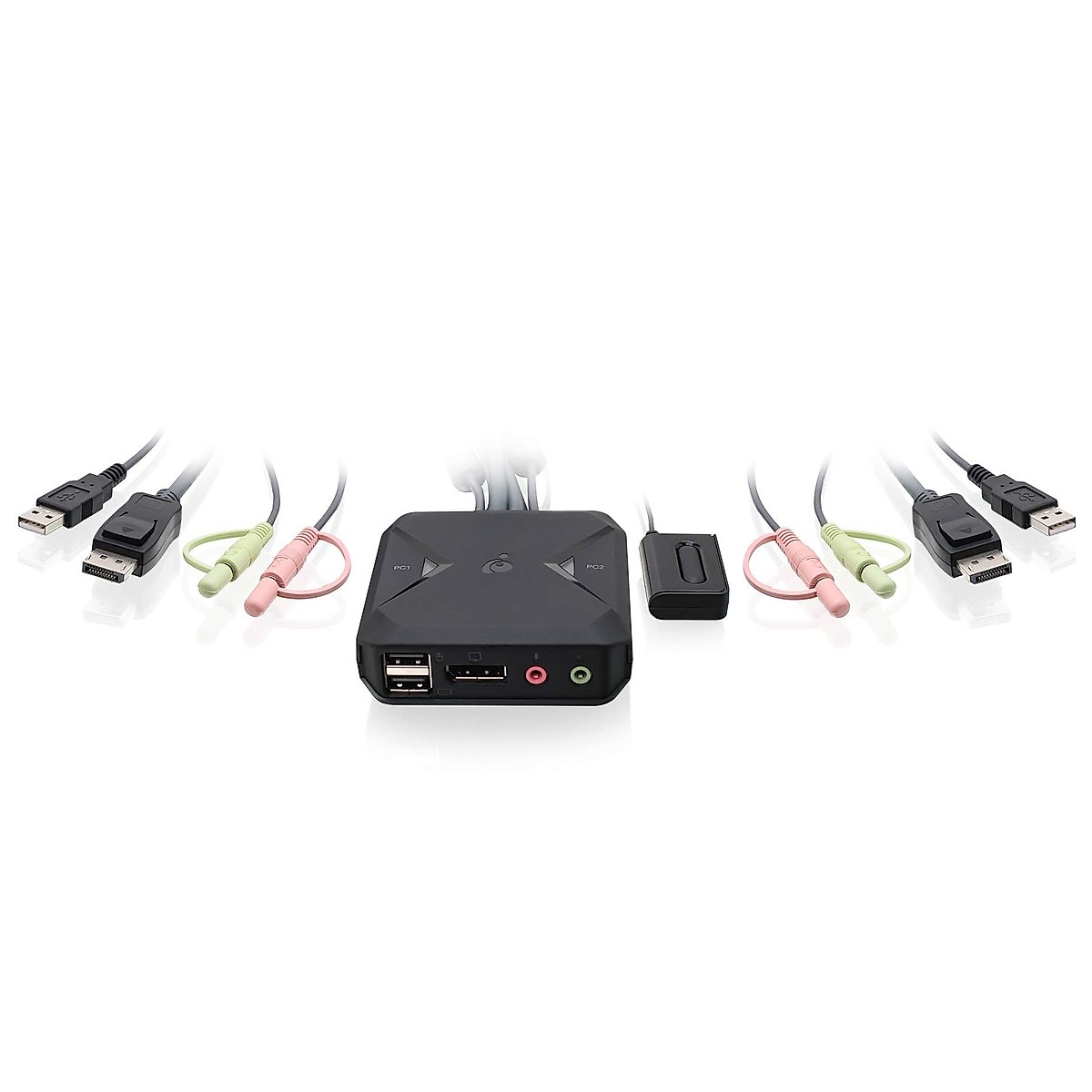IOGEAR 2-Port USB DisplayPort Cable KVM Switch - 4K 30Hz - Remote Switch Button - Plug n Play - USB Expandable With USB Hub - 7.1 HD Audio - Mac Win - GCS52DP
