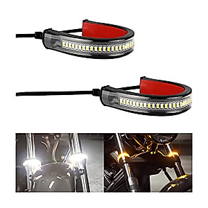 zipelo 2PCS Motorcycle LED Turn Signal Light, Flexible Switchback Dual-Color White & Amber Fork Turn Signal Blinkers, DRL Daytime Running Light Waterproof Adjustable Strips Bars for Motorbike