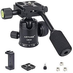 Ball Head with Handle All Metal CNC Panoramic Tripod Ball Head Camera Mount Ball Head with Two Quick Release Plates for Tripod, DSLR, Camcorder, Telescope，Max Load 22lbs/10kg（Black）
