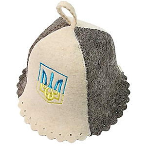 PetriStor Embroidery Ukrainian Hat Coat of Arms Tryzub - Hats Sauna Hat for Men - Ukraine Sauna Hat for Men - Banya hat - Natural Felt - Sauna Hat Finnish - Wool Sauna Hat for Men