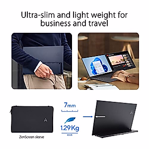 ASUS ZenScreen 17” 1080P Portable USB Monitor (MB17AHG) - Full HD, IPS, 144Hz, USB Type-C, FreeSync Premium, Eye Care, L-shaped kickstand, Tripod Mountable, HDMI, FSC Certified, 3-Year Warranty,BLACK