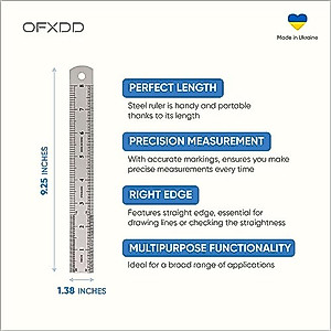 Metal Rulers with Inches & Centimeters - Pack of 3 - Metric and Standard Flexible Stainless Steel Rulers Set - 8 Inches (20 cm)