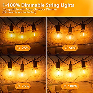 Brightown Outdoor String Lights - Connectable Dimmable LED Patio String Lights with G40 Globe Plastic Bulbs, All Weatherproof Hanging Lights for Outside Backyard Porch (100 ft-50 LED Bulbs)