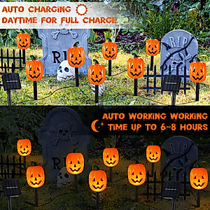 Retisee 10 Pcs Halloween Pumpkin Pathway Markers Lights Solar Powered Pathway String Lights Light up Jack O Lantern Pumpkin Garden Stakes for Yard Lawn Tree Patio Walkway Driveway Party Decor