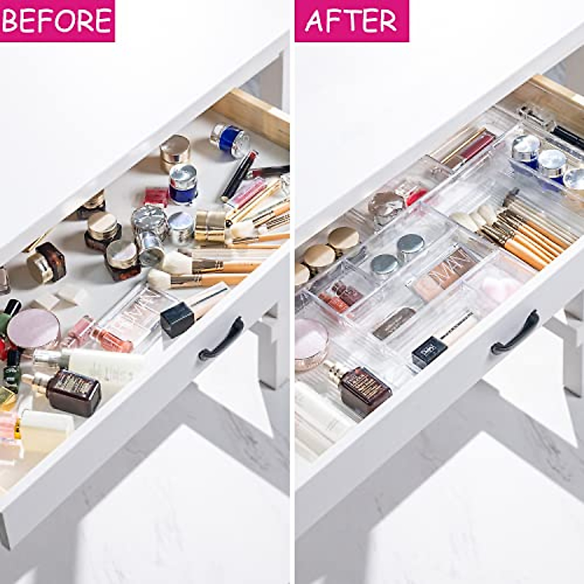 DCA 25 PCS Clear Plastic Drawer Organizer Tray for Makeup, Kitchen Utensils, Jewelries and Gadgets