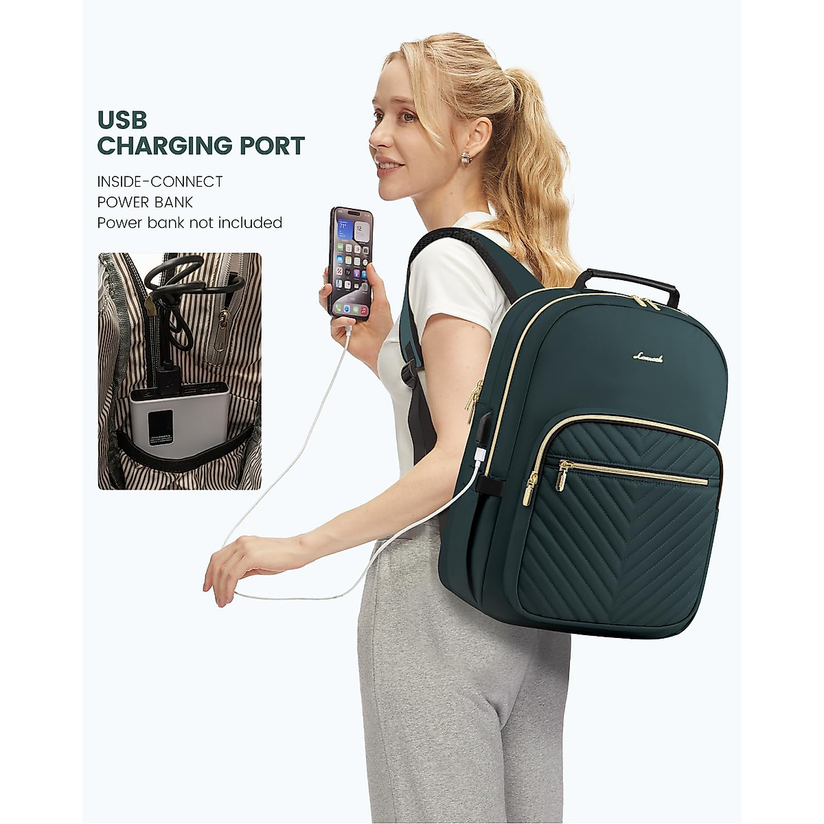 LOVEVOOK Laptop Backpack for Women, Large Capacity Travel Computer Work Bag with 17-inch Laptop Compartment, Business Nurse Backpack Purse, Hiking Outdoor Carry On Backpack, Deepgreen