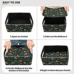 Forest Sika Deer Storage Basket Felt Storage Bin Collapsible Felt Storage Convenient Box Organizer for Clothes Towels Magazine