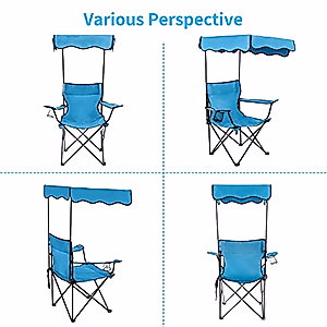 Lamberia Outdoor Camping Chair, Beach Chair with Canopy Shade, Portable & Folding Camping Chair with Shade Canopy, Heavy Duty Canopy Chair with Durable Folding Seat w/Cup Holder and Carry Bag…