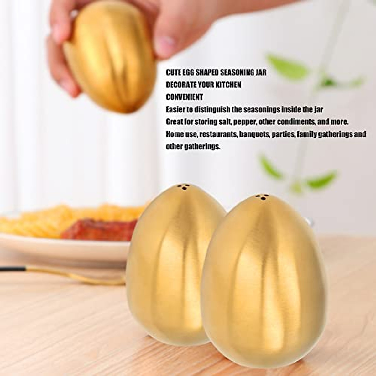 Egg Shaped Pepper Shaker, Stainless Steel Egg Shaped Pepper Shaker Pepper Shaker Pepper Dispenser for Outdoor Barbecue Restaurant Banquet Party Travel Salt Shaker(Gold)