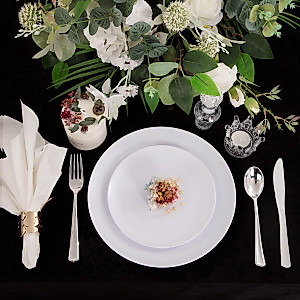 PULOTE 100PCS White Plastic Plates-Premium Quality Heavyweight White Disposable Plates including 50 White Dinner Plates, 50 White Dessert/Salad Plates,for Wedding&Party