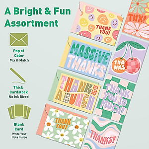 S&O Thank You Cards with Envelopes - Blank Thank You Cards for Handwritten Messages - Thank You Notes with Envelopes Set of 24 - Assorted Thank You Cards for Teachers with Color Envelopes to Mix & Match