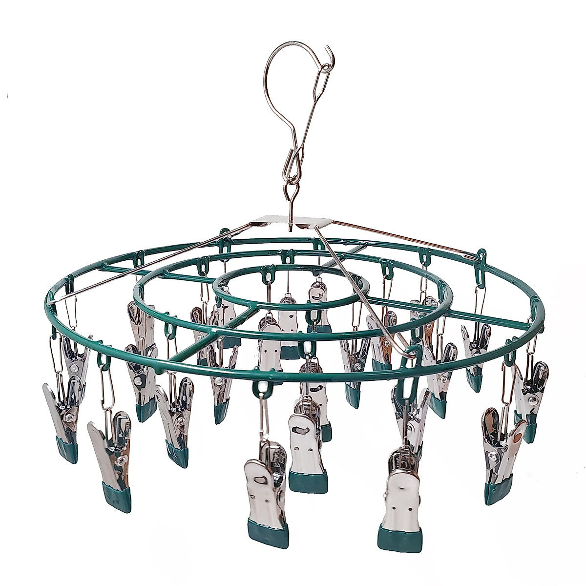 Clothes Drying Rack,Clothes Sock Underwear Hanger with 24 Clips, Round Swivel, Windproof Hook Hanger for Drying Baby Clothes ，Bras, Towel, Sock