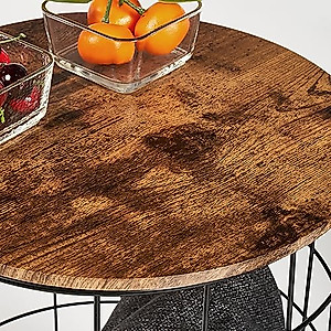 Jolydale Nesting End Table with Storage, Side Tables Wire Basket Table with Lid, Round End Table with Removeable Top and Steel Frame for Living Room, Bedroom, Office, (Brown)