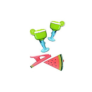 2 Set (4 Ct) Lemon Green Cup / Watermelon Beach Towel Clips Jumbo Size for Beach Chair, Cruise Beach Patio, Pool Accessories for Chairs, Household Clip, Baby Stroller