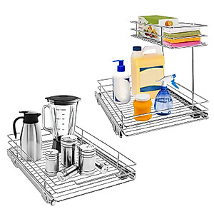 AHNR Pull Out Cabinet Organizer, 2-Tier Under Sink Slide Out Cabinet Storage Shelf + 1-Tier Heavy Duty Slide Out Pantry Shelves