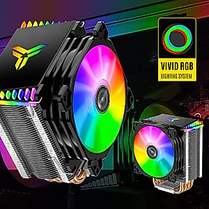 JONSBO CR1400 RGB CPU Air Cooler, 92mm PWM CPU Cooler with 4 Heat Pipes, Removable Computer PC Fans Easy to Install, Quiet Rainbow RGB Cooling Fan for Intel LGA 1700/1200/1151, AMD AM4 AM5, Black