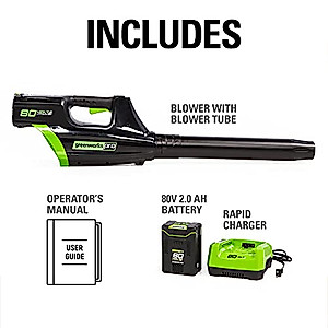 Greenworks Pro 80V (125 MPH / 500 CFM) Cordless Axial Leaf Blower, 2.0Ah Battery and Charger Included GBL80300