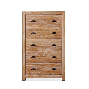 Grain Wood Furniture Montauk 5-Drawer Chest, Solid Wood with a Rustic Walnut Finish