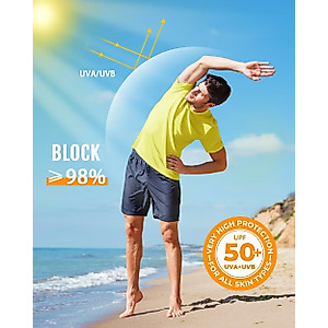 Boladeci Mens Shirts Short Sleeve Rash Guard Swim Shirts for Men Sun UV Protection Clothing Blank Yellow Work-Out Gym Running Athletic Shirts Tees