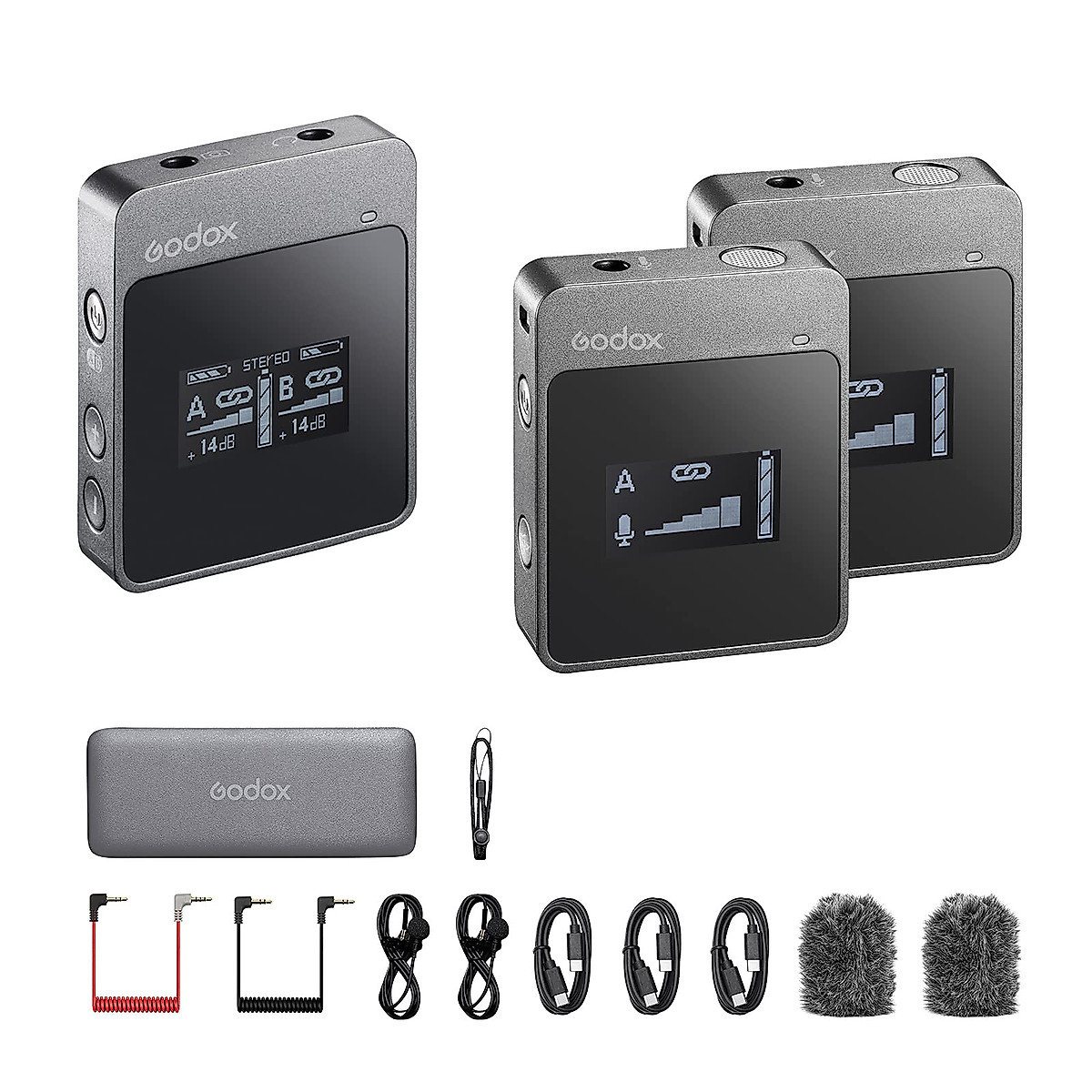 GODOX MoveLink M2 Dual Channel Wireless Microphone System, 2.4G Wireless Built-in Battery Microphone with Portable Type-C Charging Case, Lavalier Mic for Cameras, TikTok, Interview and Recording