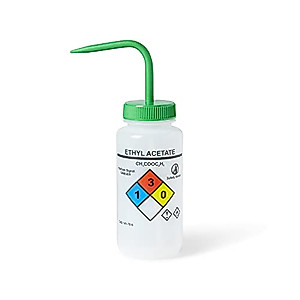 United Scientific™ UniSafe™ Laboratory Grade Wide Mouth LDPE Vented Chemical Wash Bottle, Ethyl Acetate, 500mL (16oz), 4-Color, Pack of 6