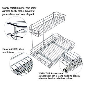 TQVAI Pull Out Under Sink Cabinet Organizer 2 Tier Slide Wire Shelf Basket - 11.49W x 17D x 14H - Request at Least 12 inch Cabinet Opening