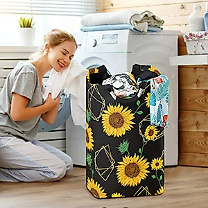 SUABO Laundry Basket Geometric Sunflowers Collapsible Laundry Hamper Bucket with Handles for Travel Shopping Bathroom College