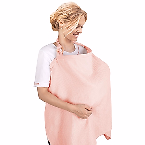 Muslin Nursing Covers for Breastfeeding, MVUOCR 100% Cotton Breastfeeding Cover for Mom, Multi-use Nursing Apron with Drawstring Bag, Soft and Breathable Privacy Nursing Covers with Wooden Hoop