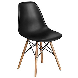 Flash Furniture Elon Series Black Plastic Chair with Wooden Legs
