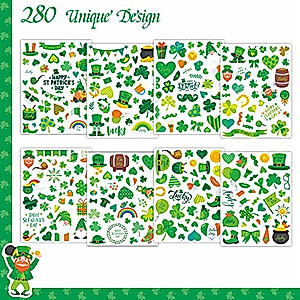 1010 PCS St. Patrick’s Day Stickers, 280 Designs Shamrock Irish Leprechaun Peeking Stickers Saint Patty Holiday Decoration for Holiday Decals Party Supplies Reward Gifts (32 Sheets)
