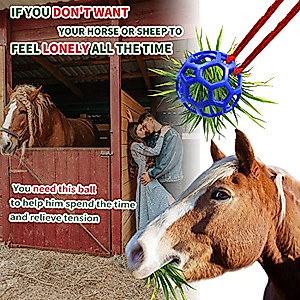 2 Pack Horse Treat Ball Hay Feeder Toy, Goat Feeder Ball Toy with 4 Ropes, Hanging Feeding Toy for Pony, Lamb, Calf, Donkey Relieve Stress, Goat Toys for Goats to Play with Hanging Hay Slow Feed Bag