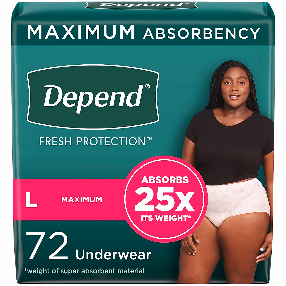Depend Fresh Protection Adult Incontinence & Postpartum Bladder Leak Underwear for Women, Disposable, Maximum, Large, Blush, 72 Count (2 Packs of 36), Packaging May Vary