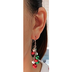 Silver Red Green Christmas Jingle Bell Tinkle Bell Cute Ornament Long Chain Dangle Earrings for Women Teen Girls Fish Hook Dangling Hanging Hypoallergenic Christmas Festival Party Jewelry Gift for Bff