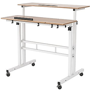 sogesfurniture Height Adjustable Sit Stand Workstation Mobile Standing Desk Home Office Desk with Standing and Seating,Oak