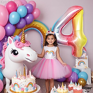 KatchOn, Giant, Rainbow 4 Balloon Number - 40 Inch | Number 4 Balloon, Unicorn 4 Birthday Decorations | Number Four Balloon, Unicorn Rainbow 4th Birthday Decorations | Mermaid Birthday Decorations