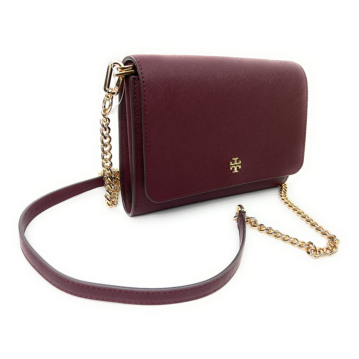 Tory Burch Emerson Chain Wallet Leather Cross Body Bag (Claret)