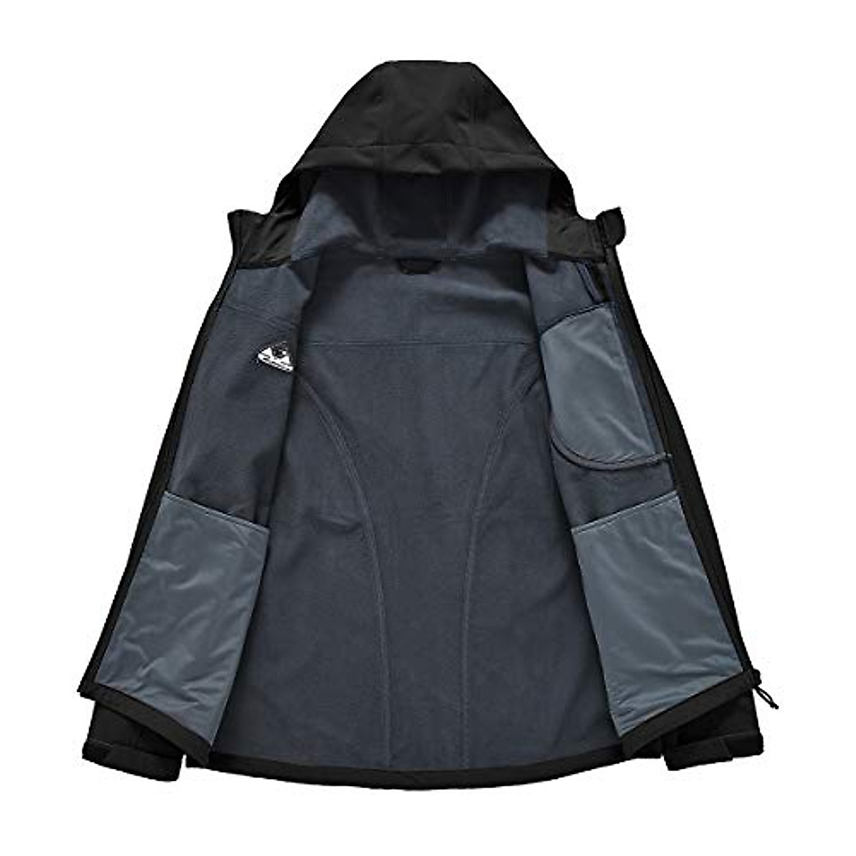 Gopune Men's Softshell Hiking Jacket Fleece Lined Waterproof Lightweight Hooded Coat (Black,XL)