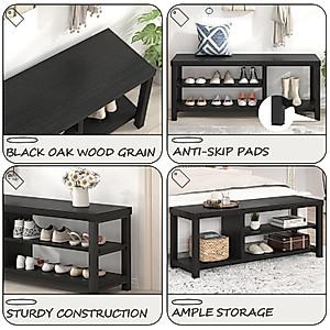 EXCEFUR Shoe Bench, Rustic Wooden Storage Bench for Entryway Hallway, Industrial Indoor Shoe Rack Bench Seat for Living Room Bedroom, 43.3 Inch Black