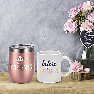 Lifecapido Before Patients After Patients Set, Nurse Week Appreciation Gifts for Nurse Practitioner Doctor Hygienist Physician Dentist Women, 11oz Coffee Mug and 12oz Stainless Steel Wine Tumbler Set