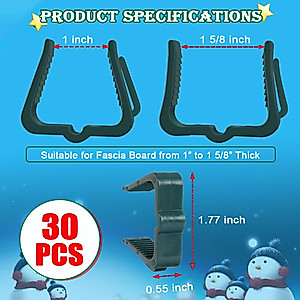 Christmas Light Hangers Clips 1 5/8 inch Fascia Board Clips Hooks Deck Light Clips Holiday Light Clip for Christmas Decoration Roof Gutter Fence in Thickness from 1" to 1 5/8" (Green, 30PCS)