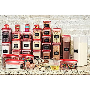 LARGEST Set of 60Pc Airtight Food Storage Containers (30 Container Set) Airtight Plastic Dry Food Space Saver Organizer, One Lid Fits All -Stackable Freezer Refrigerator kitchen Storage Containers RED