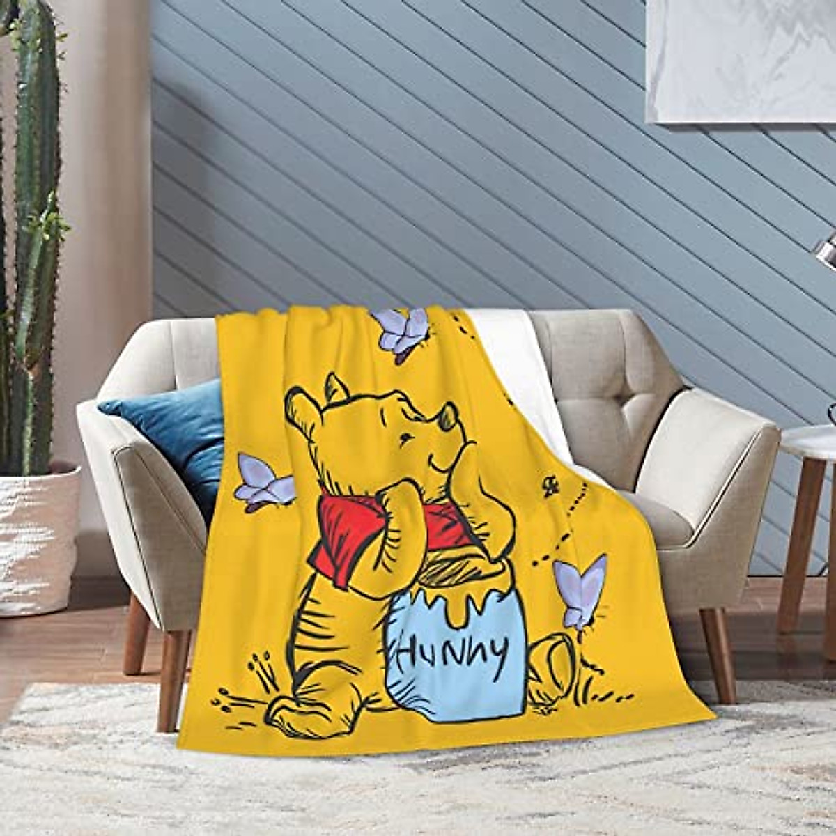 Jvolxui Cute Cartoon Bear Blanket Super Soft Flannel Blanket Luxury Warm Plush Bedding for Sofa Living Room Bedroom, Black1, S 50''x40''