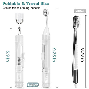 FSEN Portable Travel Toothbrush， 3 in 1 with Travel Case and Extra Soft Bristles and Built-in Refillable Toothpaste Tube kit,Camping Travel Essential Accessories