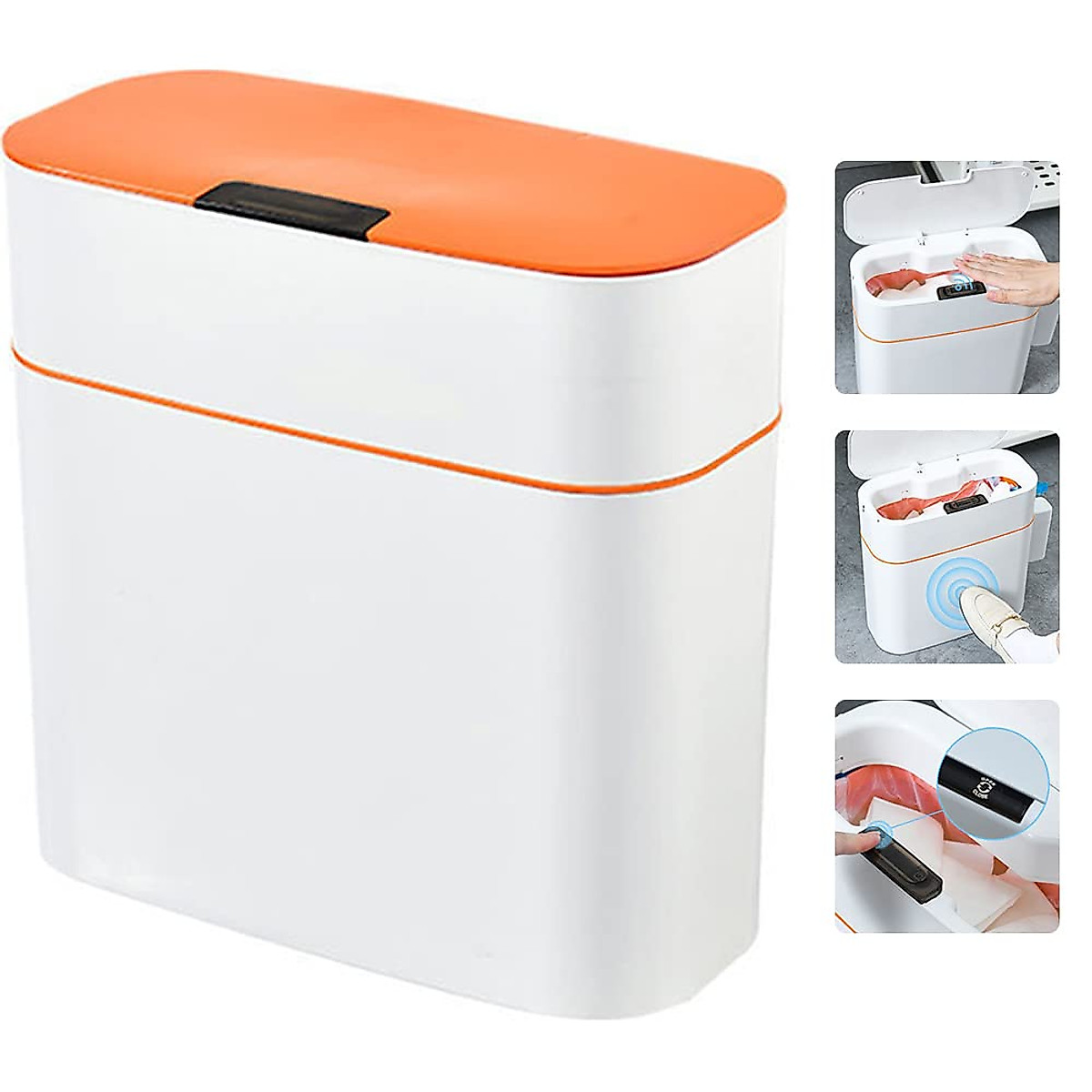 Kelendle Touchless Motion Sensor Trash Can - Automatic Garbage Can Kitchen Waste Bin Bedroom Trash Can with Lid for Home Office Decoration Orange Lid 4.5 Gallons