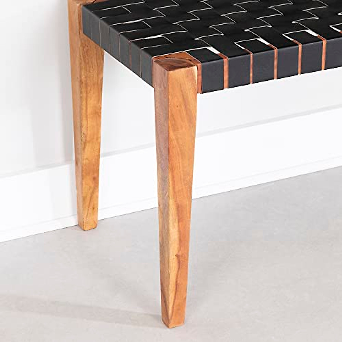 South Shore Balka Woven Leather Bench, Matte Black