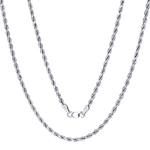 Nuragold 14k White Gold 2.5mm Rope Chain Diamond Cut Pendant Necklace, Mens Womens Jewelry 14" 16" 18" 20" 22" 24" 26" 28" 30"