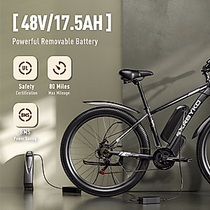 EXRBYKO Electric Bicycle, 29” Electric Bike for Adults 48V 17.5AH 840WH Battery, 1500W Peak 36mph Electric Mountain Bike, 80 Miles Ebike with 21-Speed Gears, Fast E Bike for Commuter, 330LBS Load