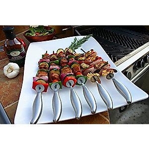 Professional Chef's Stainless Steel BBQ Skewers - Set of 6 | Reusable metal kebab skewers with a unique easy-slide design | From Jean Patrique