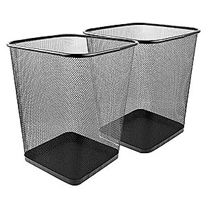 Greenco Wastebasket for Home or Office, 2-Pack, 6 Gallon Black Mesh Square Trash Cans, Lightweight, Sturdy for Under Desk, Kitchen, Bedroom, Den, Dorm Room, or Recycling Can