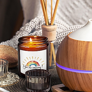 kdqua Boho You are Amazing Scented Candles, Inspirational Quote Positive Gifts Candle for Women Sister, Bohemian Sunshine Rainbow Soy Wax Amber Jar Candles for Home Girl Room Bathroom Decor